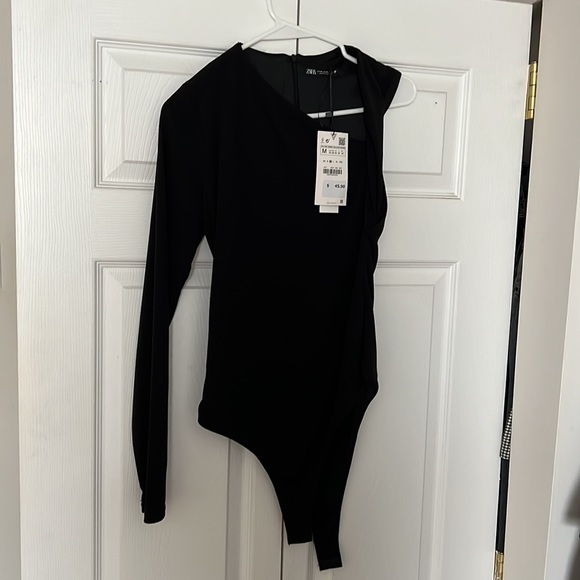 Zara | Tops | Asymmetrical Bodysuit With Back Zipper | Poshmark